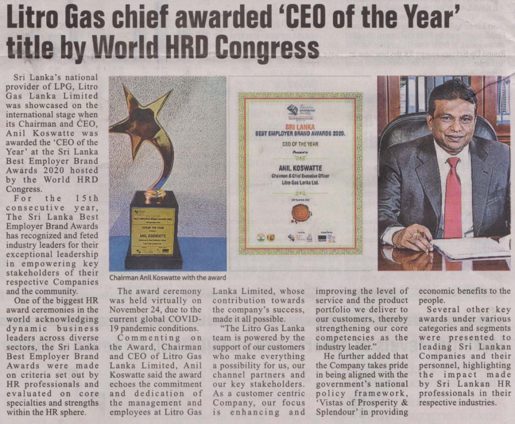 Litro Gas Chief Awarded "CEO Of The Year" - Litro